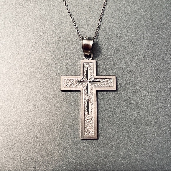 Jewelry | Textured Etched Diamond Cut Cross Pendant Necklace In ...